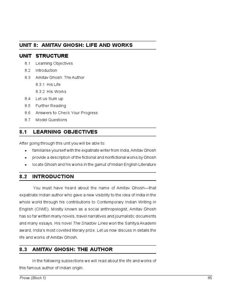 Unit 8: Amitav Ghosh: Life and Works | PDF