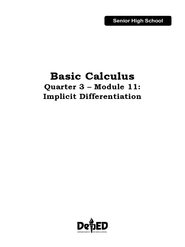 Basic Calculus: Quarter 3 - Module 11: Implicit Differentiation | PDF ...
