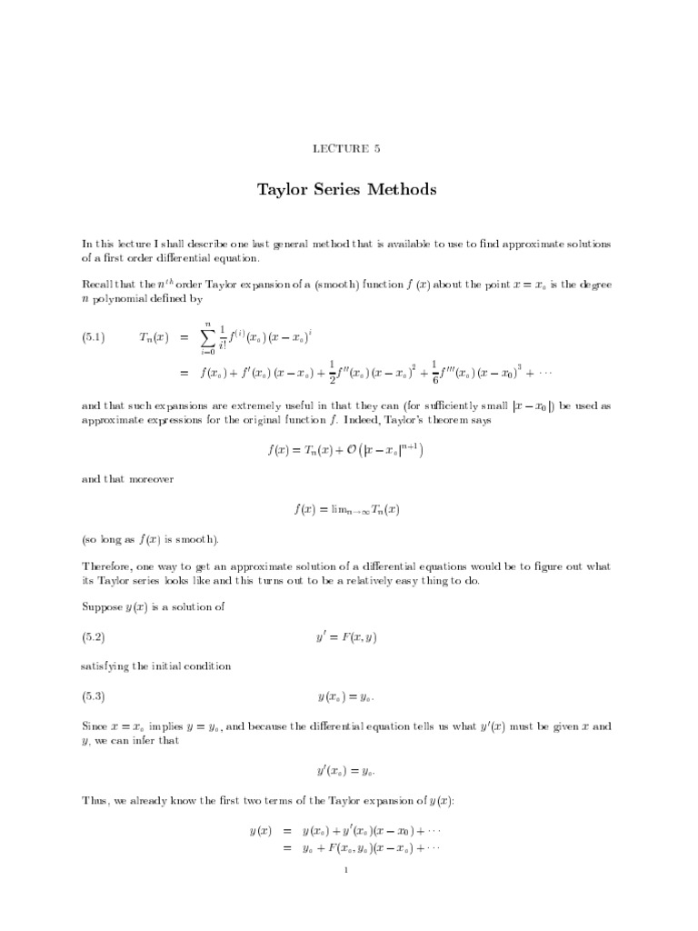 Taylor Series Methods: N F X X X N T X I F X X X F X F X X X F X X X F ...