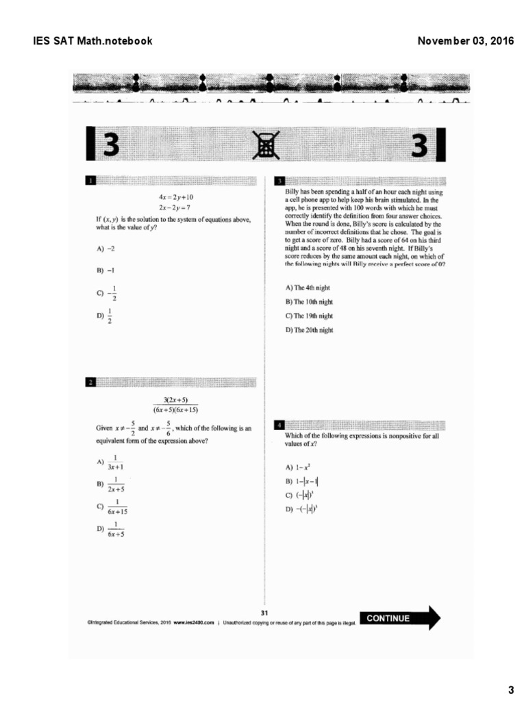 IES SAT Math - Notebook November 03, 2016 | PDF