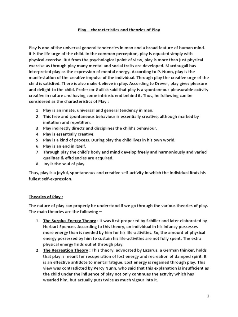 Play Characteristics and Theories of Play | PDF | Mind | Metaphysics Of ...