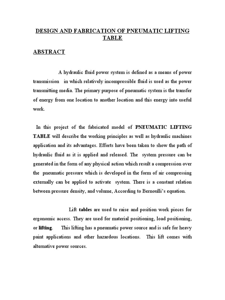 Pneumatic Lifting Table Design Guide | PDF | Science & Mathematics