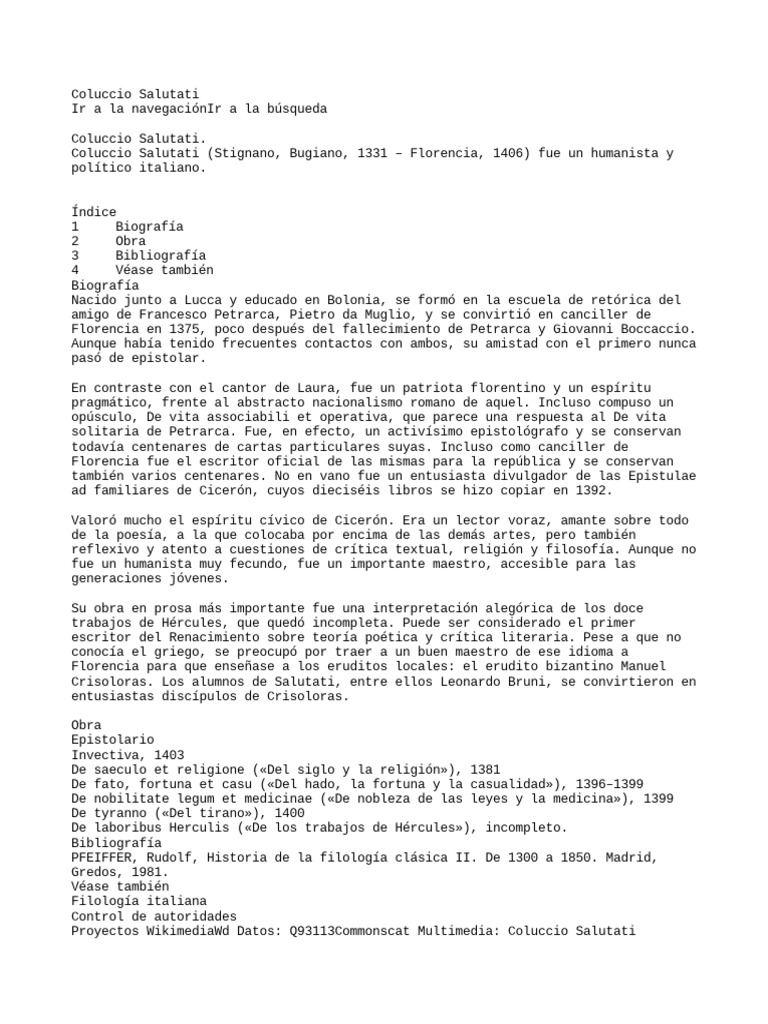 Coluccio Salutati | PDF | Viajes y turismo | Historia