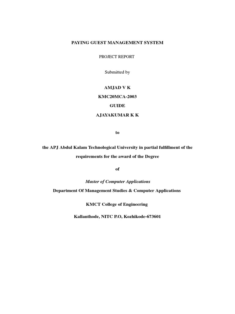 Paying Guest Management | PDF | User (Computing) | Use Case