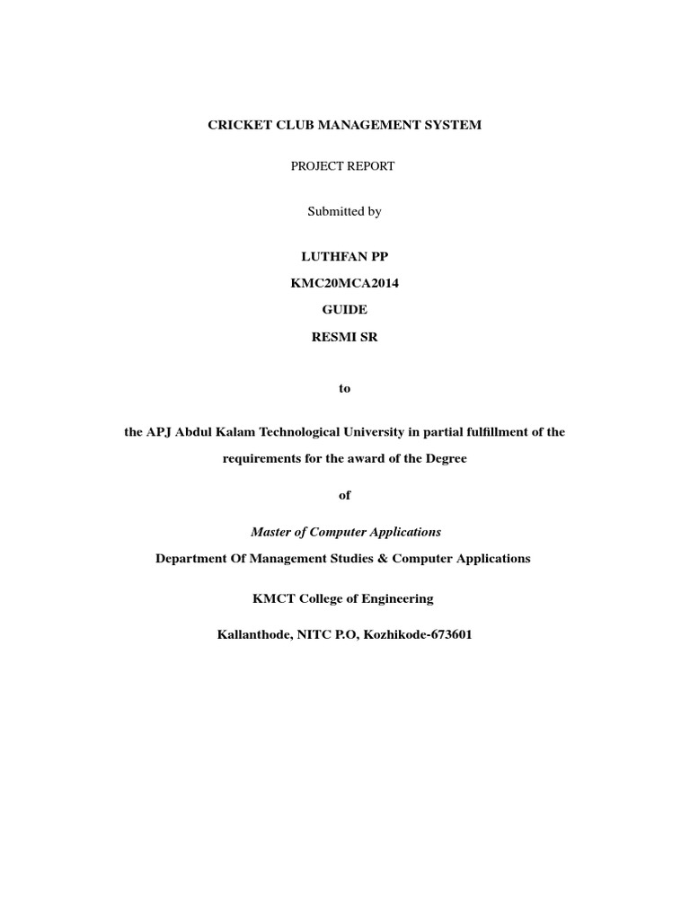 Cricket Club Management System | PDF | Agile Software Development | Use ...