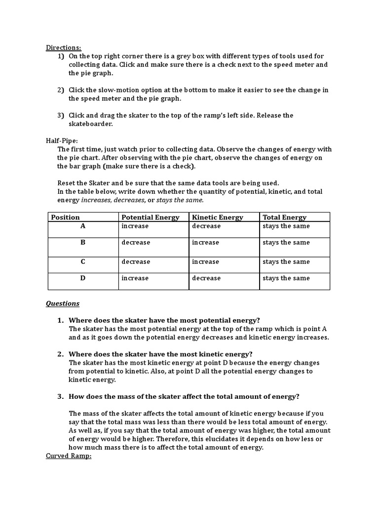 Skateboard Lab - Curved Ramp | PDF | Chart | Potential Energy