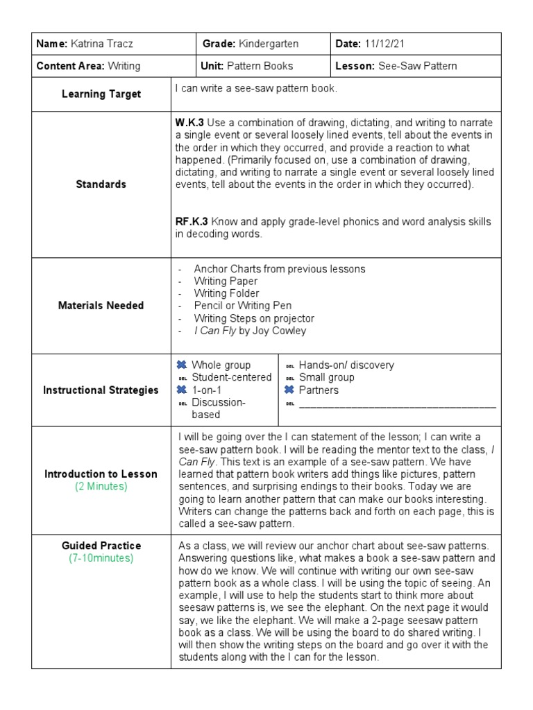 See-Saw Pattern Lesson | PDF | Phonics | Behavior Modification