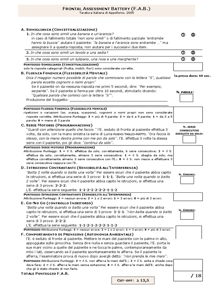 Frontal Assessment Battery FAB | PDF