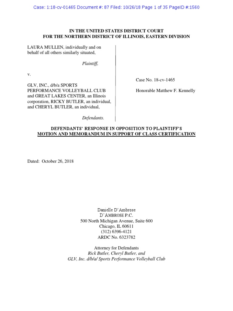 Rick Butler, Cheryl Butler, and GLV's Response in Opposition To Class ...