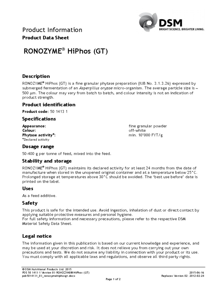 Ronozyme Hiphos (GT) : Product Information | PDF