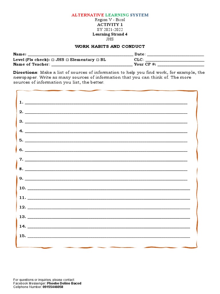 Module 4 Work Habits and Conduct Activity 1 | PDF