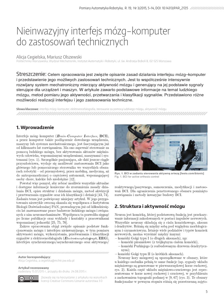 Nieinwazyjny Interfejs Mózg Kompute | PDF
