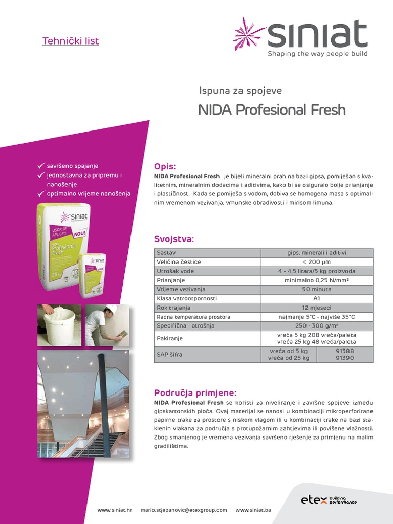 Tehnicki List Nida Profesional Fresh Siniat | PDF