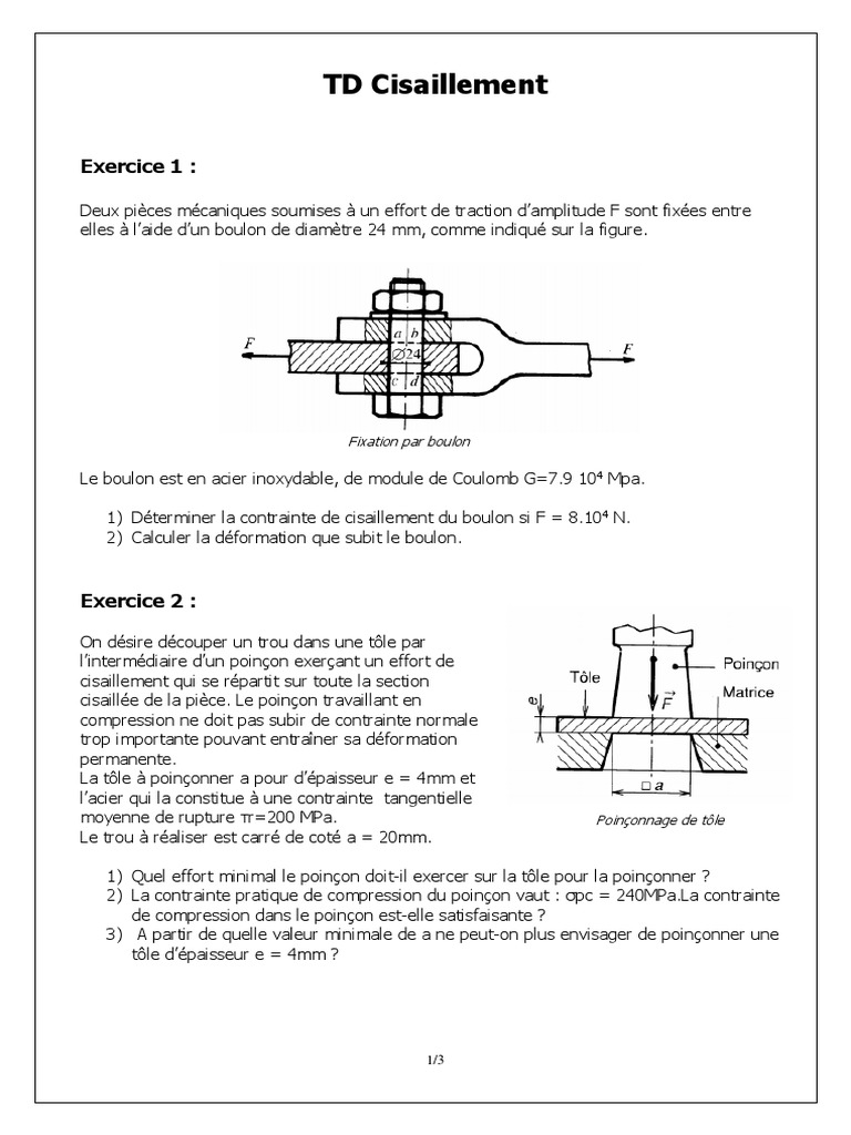 TD Cisaillement | PDF | Contrainte de cisaillement | Mécanique