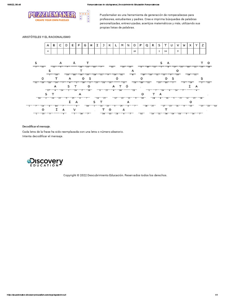 Rompecabezas de Criptograma - Descubrimiento Educación Rompecabezas 4 | PDF