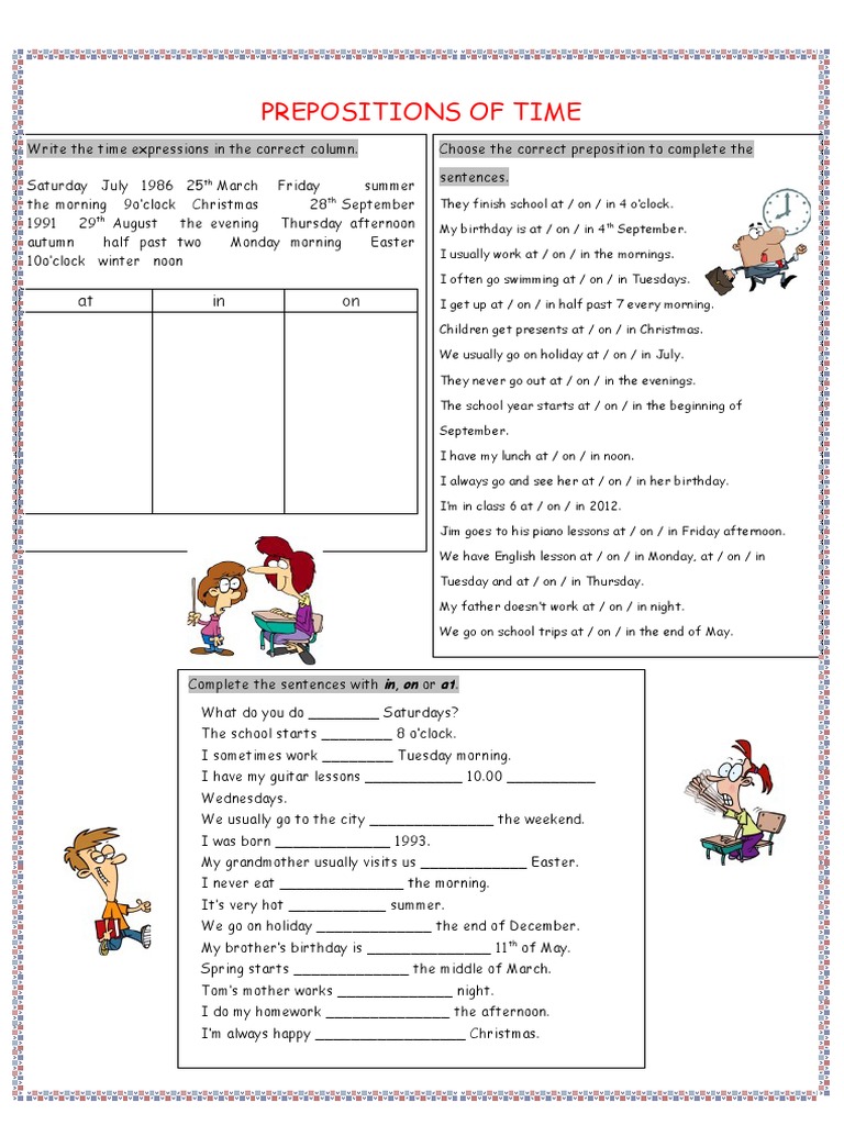 Prepositions of Time Practice Guide | PDF | Workweek And Weekend ...