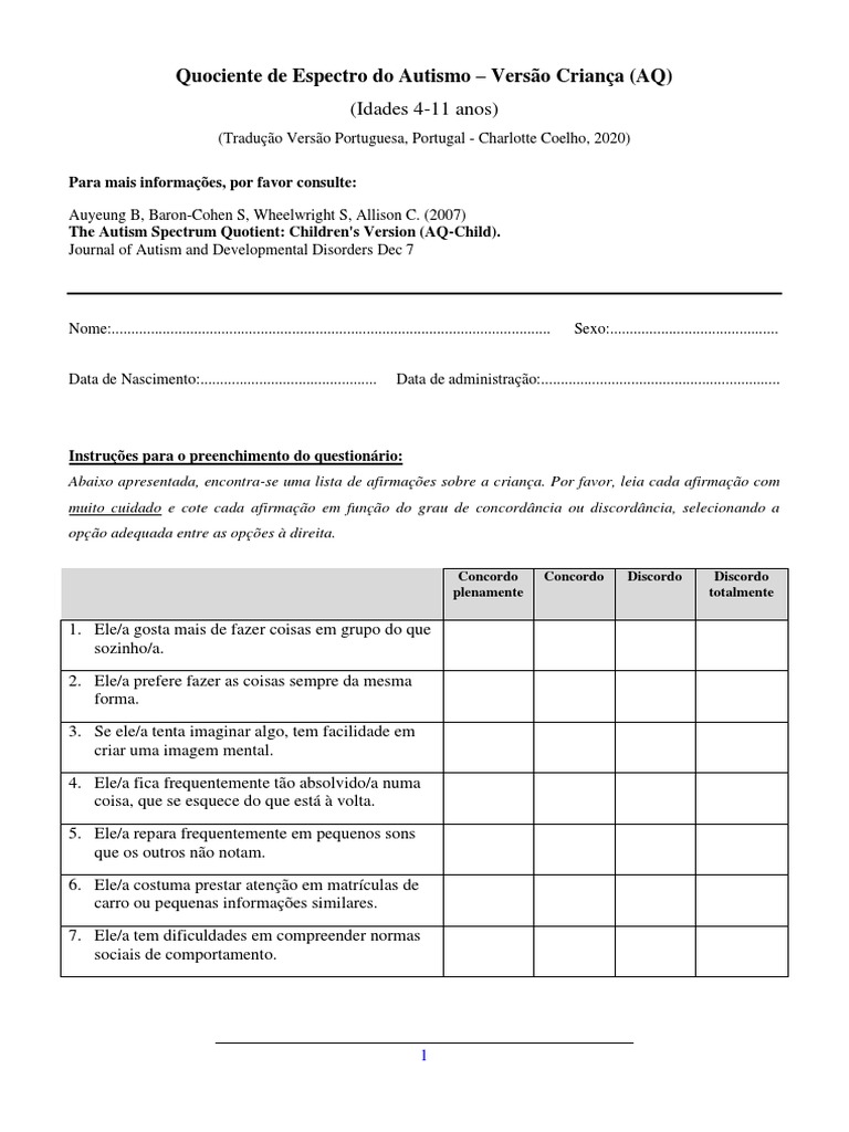 AQ Child Portuguese | PDF | Artes Linguísticas e Disciplina | Autoajuda