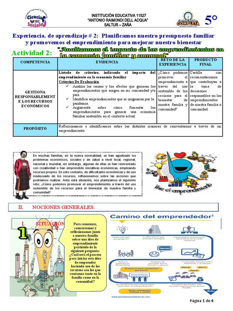 5° - CCSS - Ficha 2 - Emprendimiento | PDF | Iniciativa empresarial | Sustentabilidad