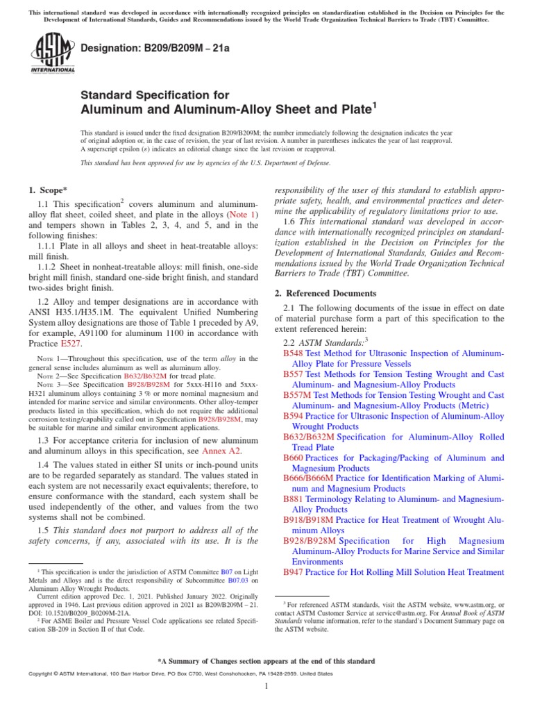 ASTM B209-Standard Specification for Aluminum and Aluminum-Alloy Sheet ...