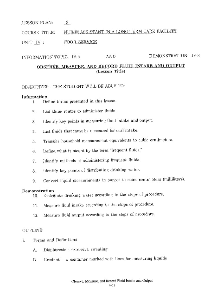 Intake and Output Lesson | PDF