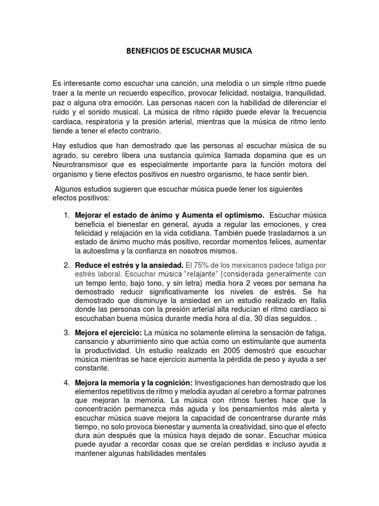 Beneficios de Escuchar Música | PDF | Depresión (estado de ánimo ...