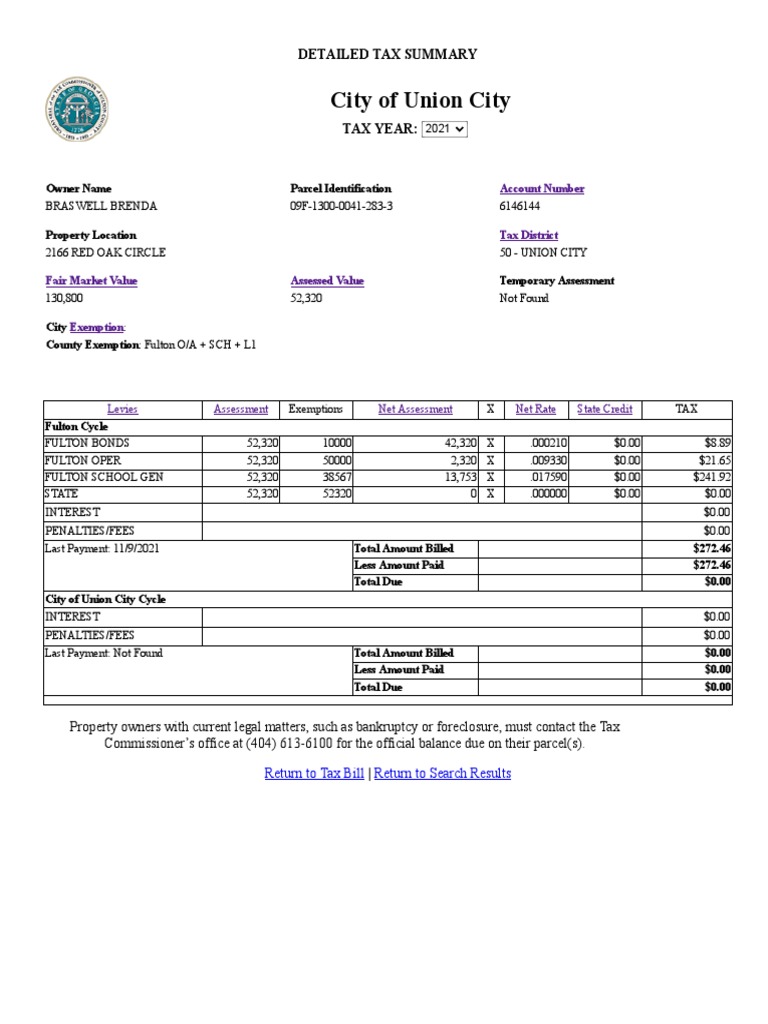 City of Union City: Detailed Tax Summary | PDF | Taxes | Property Tax
