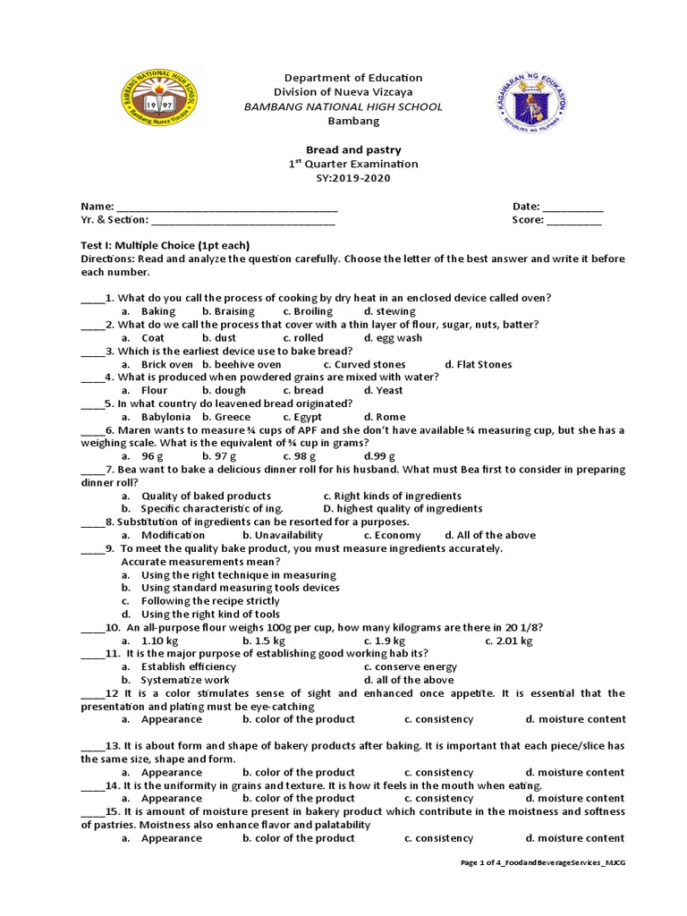 Bakery and Pastry Exam Review | PDF | Dough | Custard