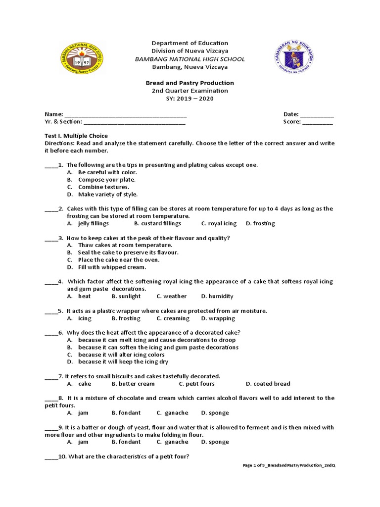 BPP-Exam-2nd-quarter | PDF | Cakes | Baking