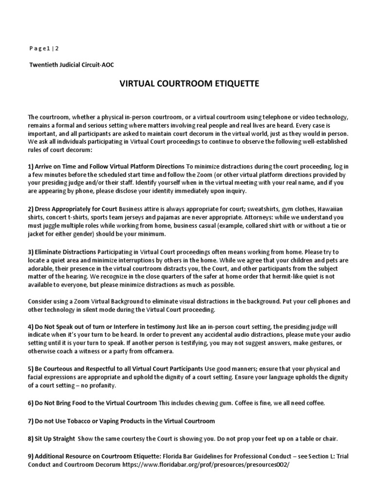 Virtual Courtroom Decorum 20th | PDF | Courtroom | Etiquette