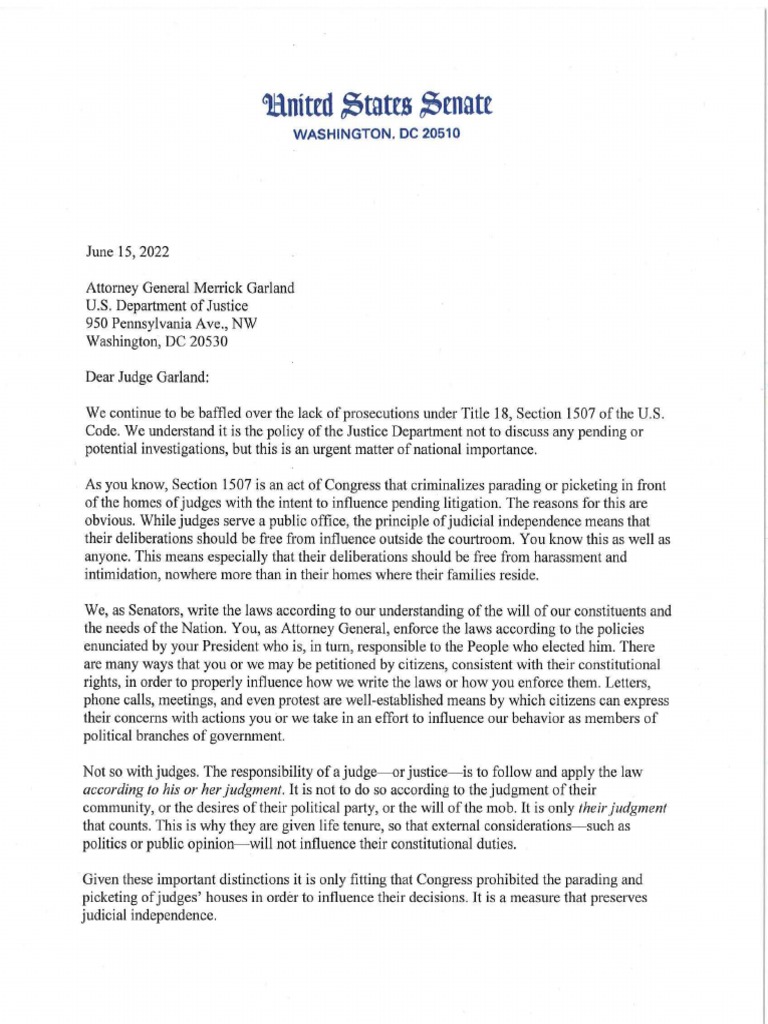 Letter To U.S. Attorney General Merrick Garland | PDF | Prosecutor ...