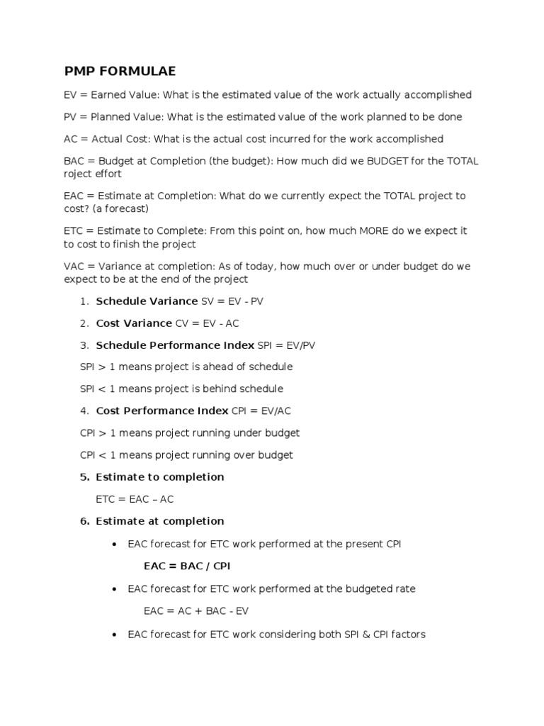 PMP Formulae: 5. Estimate To Completion | Download Free PDF | Net ...