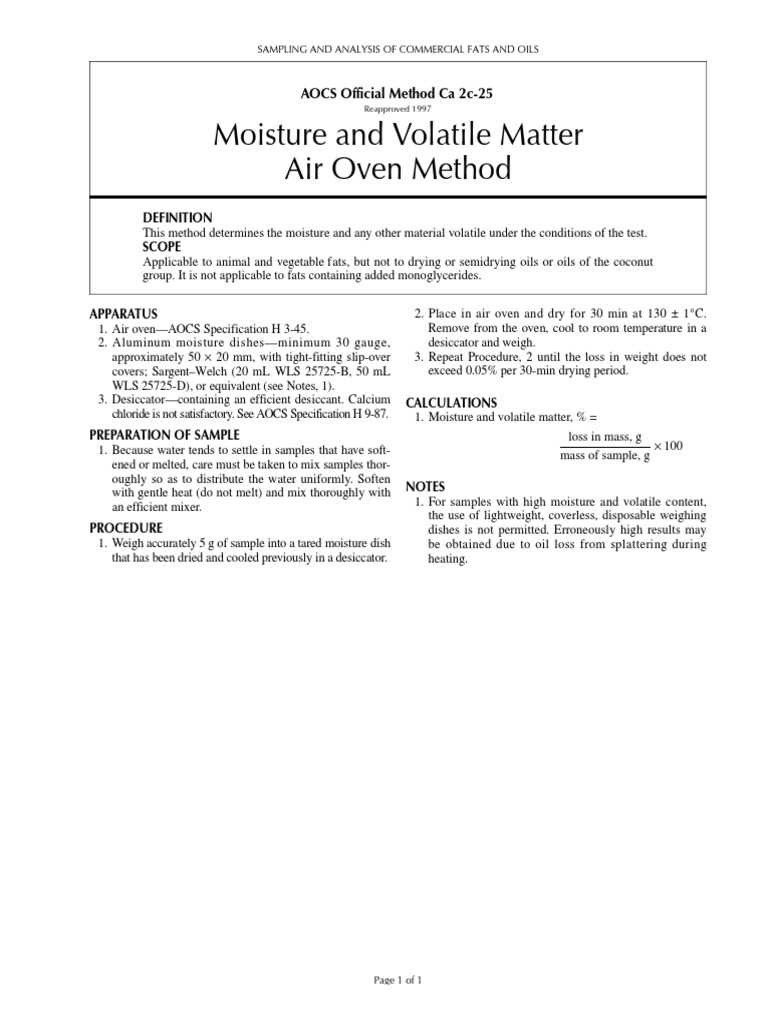 Moisture - AOCS Palm Oil | PDF | Oil | Chemistry