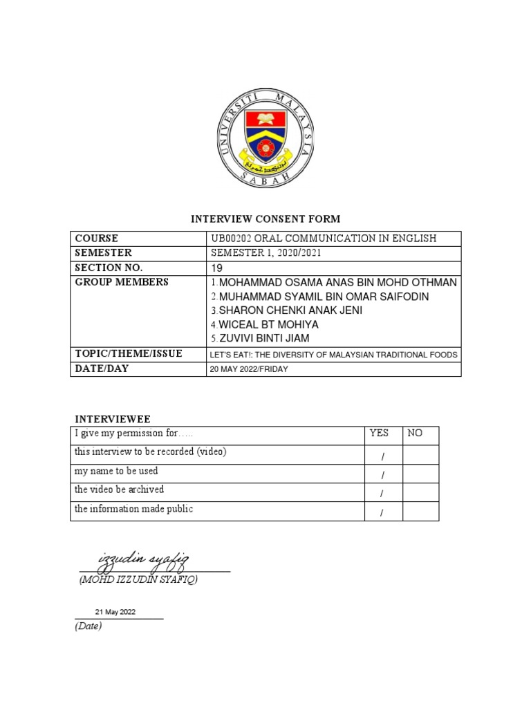 Consent Form Interview Project | PDF