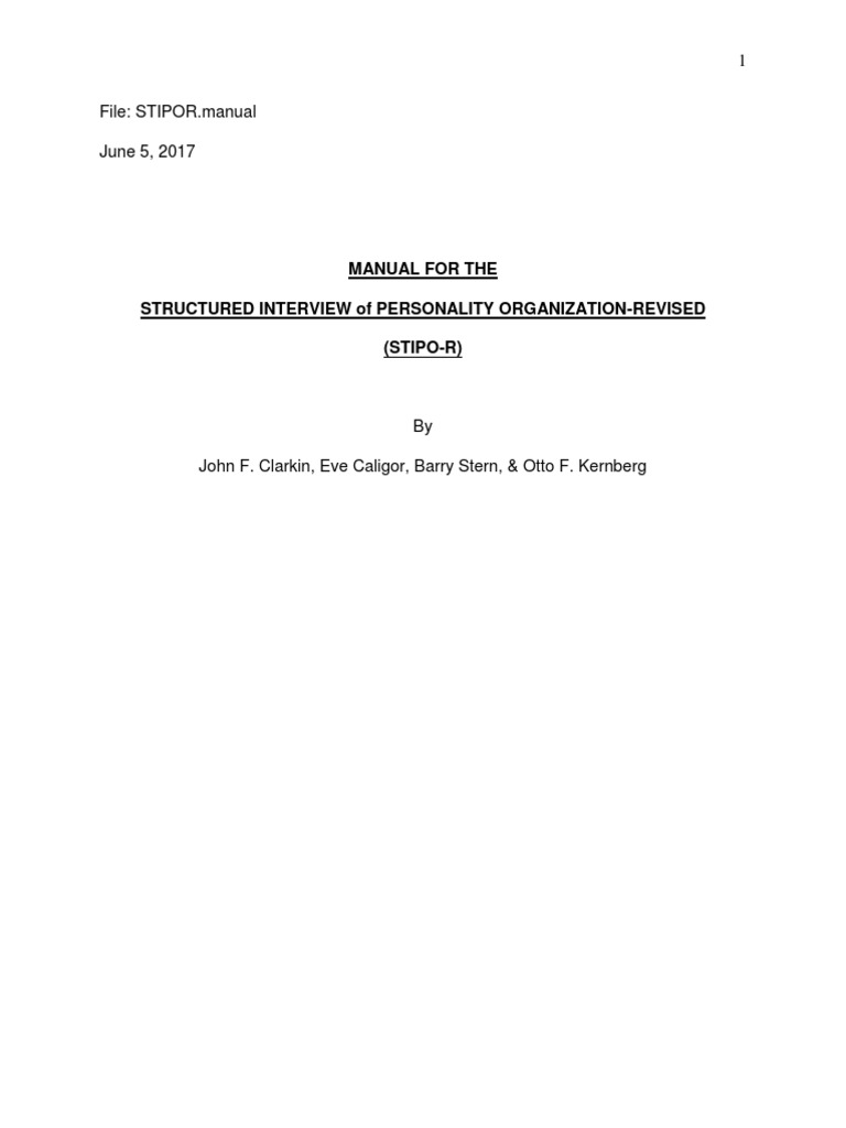 Manual For The Structured Interview of Personality Organization-Revised ...