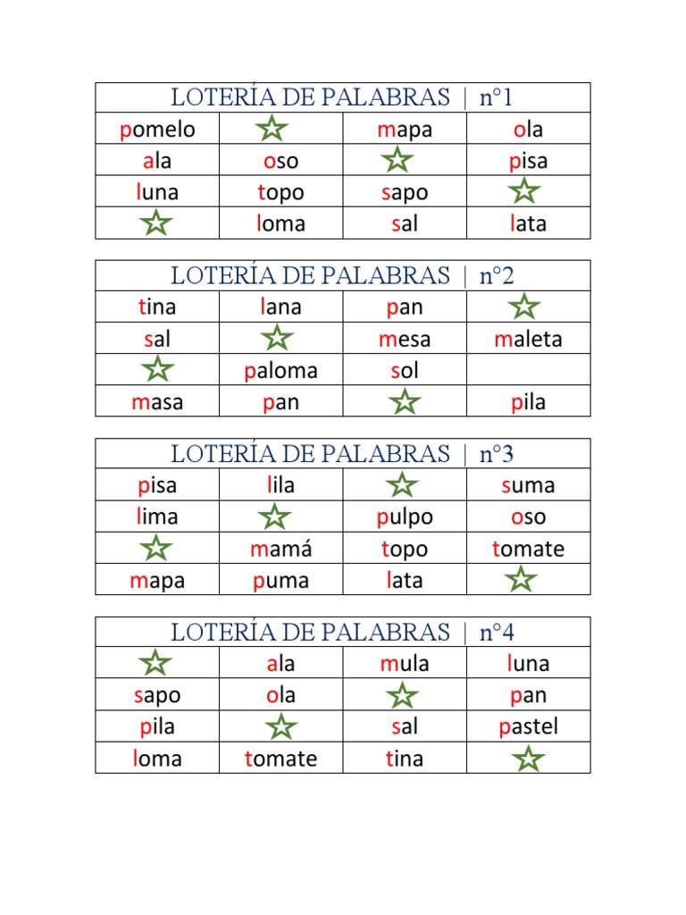 Lotería de Palabras | PDF