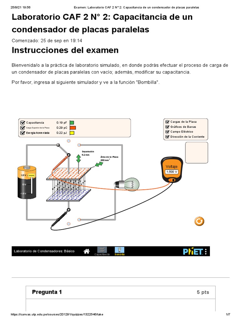 Examen - Laboratorio CAF 2 #2 - Capacitancia de Un Condensador de Placas Paralelas | PDF ...