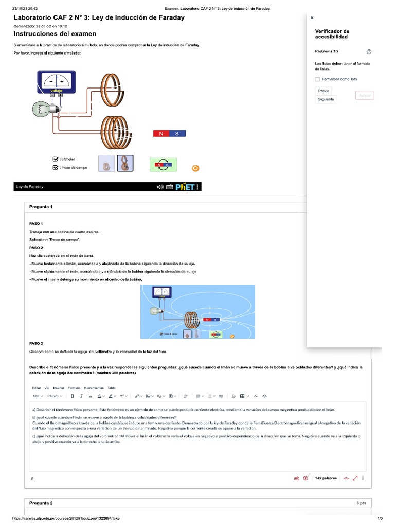 Examen - Laboratorio CAF 2 #3 - Ley de Inducción de Faraday | PDF