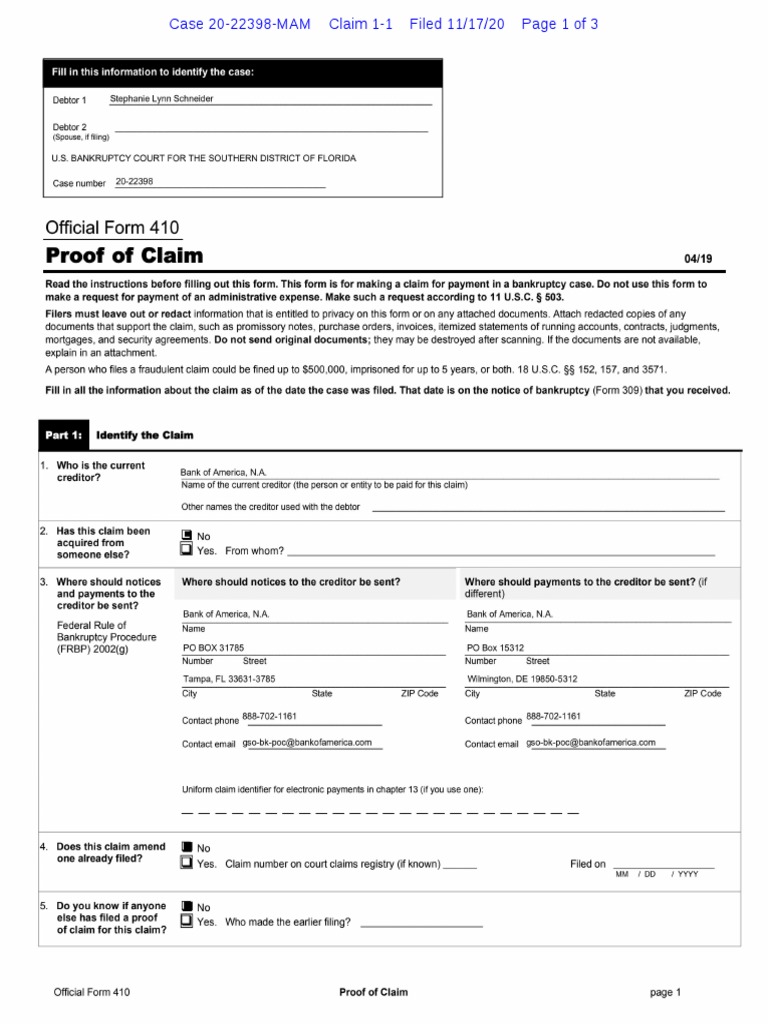Proof of Claim: Official Form 410 | Download Free PDF | Bankruptcy ...