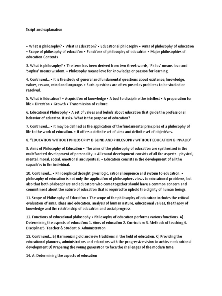 Script and Explanation | PDF | Philosophy Of Education | Teachers