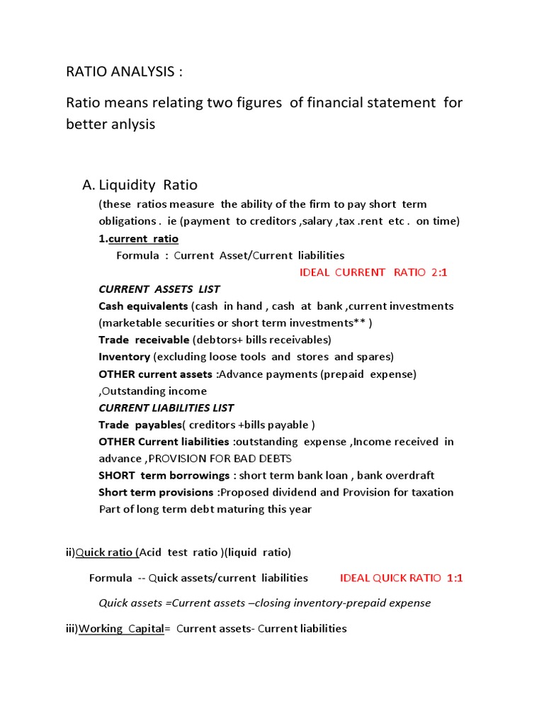 Formula For Ratio Analysis | PDF | Revenue | Equity (Finance)