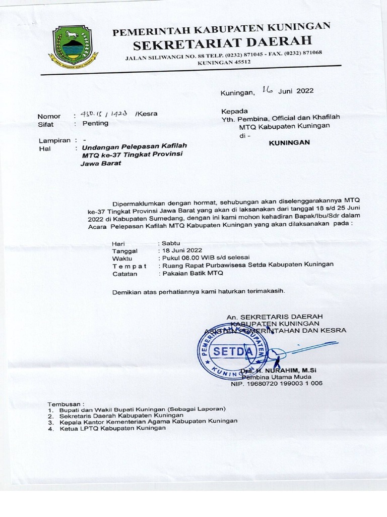 Undangan Pelepasan Kafilah MTQ | PDF