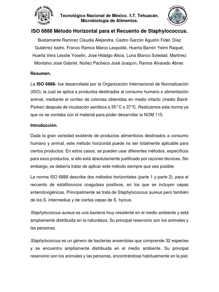 ISO 6888 Método Horizontal para El Recuento de Staphylococcus | PDF | Staphylococcus Aureus ...
