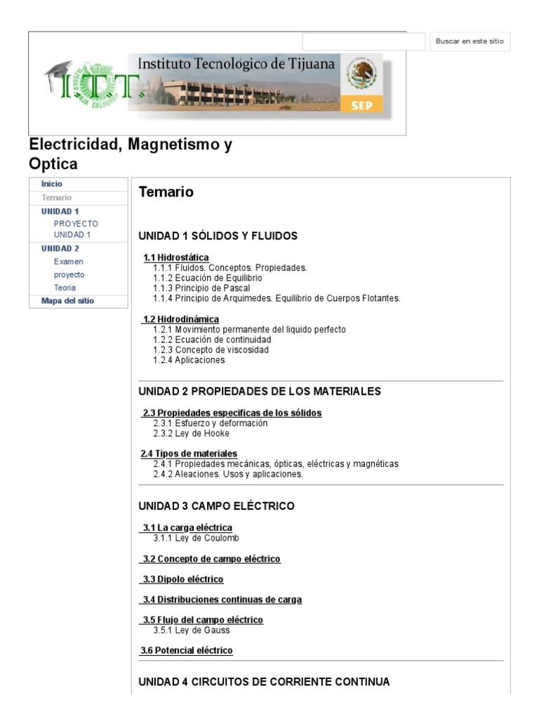 Temario de Electricidad, Magnetismo y Óptica | PDF | Óptica | Electricidad