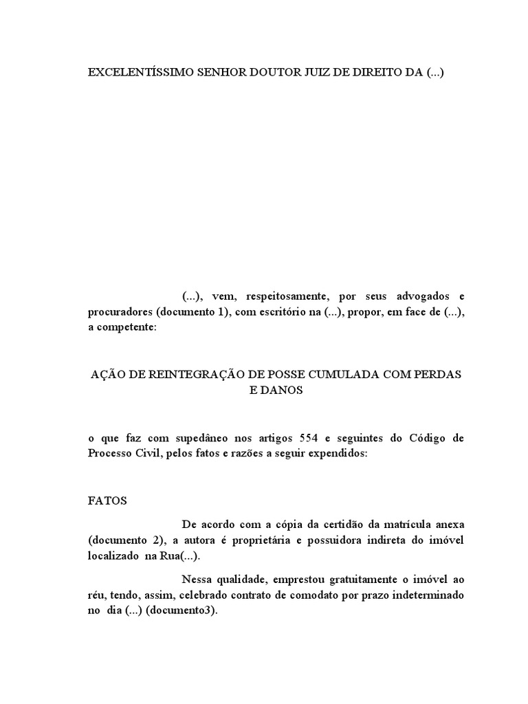 Reintegração De Posse Pdf Réu Processo Civil