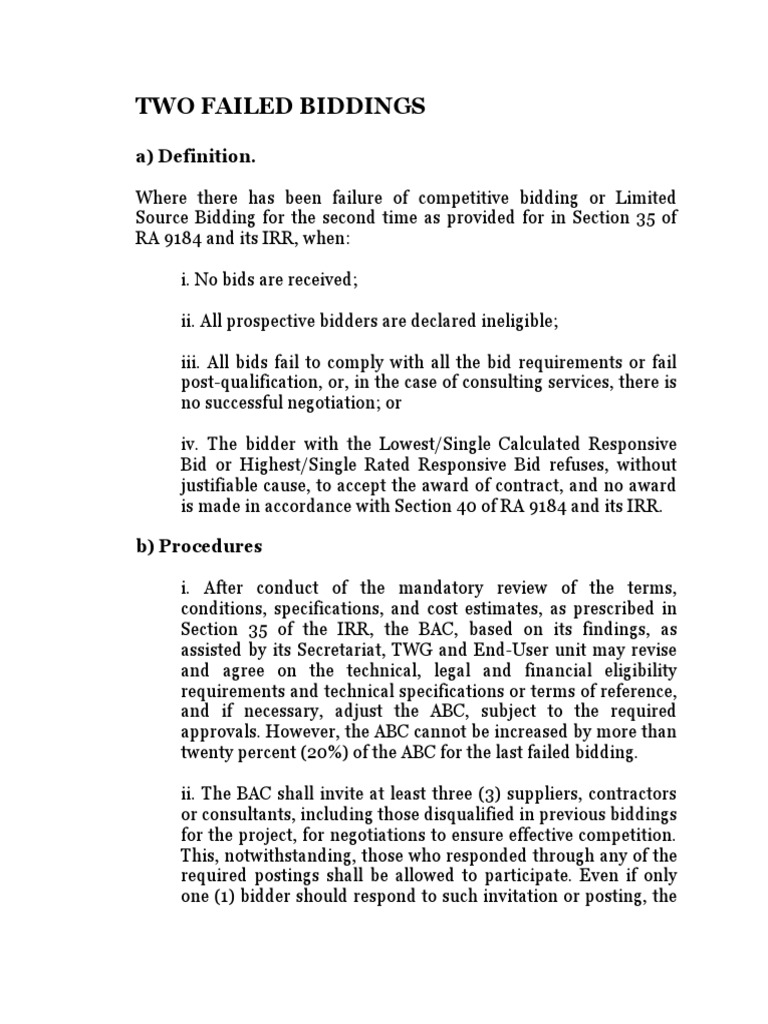 Procedure - TWO FAILED BIDDINGS | PDF | Government | Justice