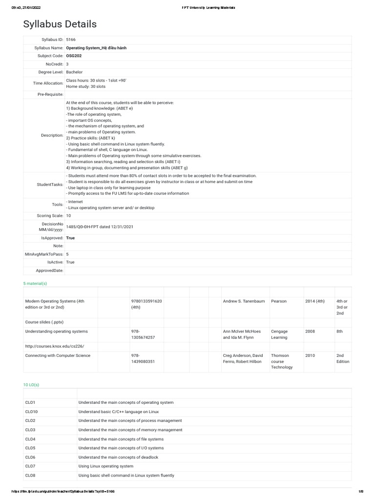 FPT University OSG202 | PDF | Operating System | Process (Computing)