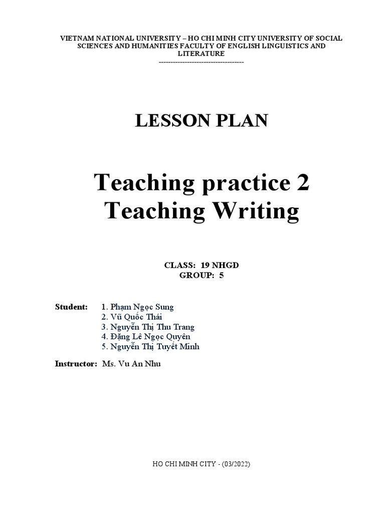 Teaching Practice 2 Teaching Writing: Lesson Plan | PDF | Verb | Vocabulary