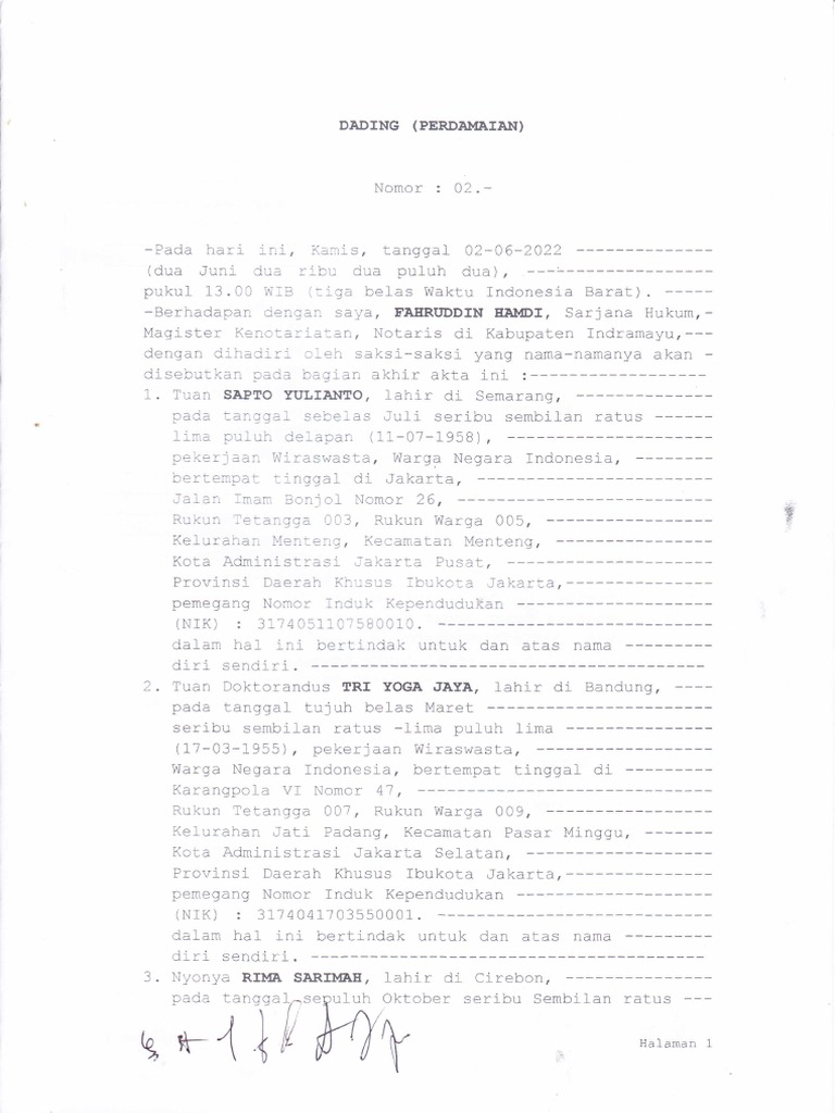 Akta Perdamaian Saham PT Ternindo | PDF