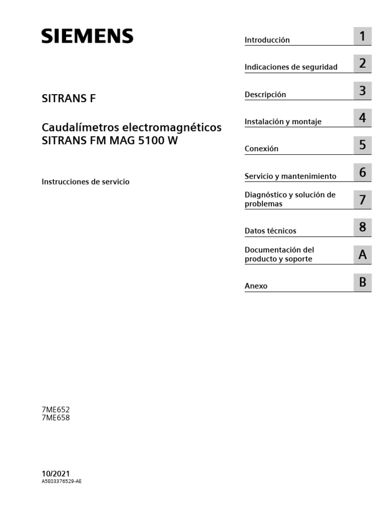 Manual de Usuario Caudalimetro Electromagneticos Sitrans FM Mag 5100 W | PDF