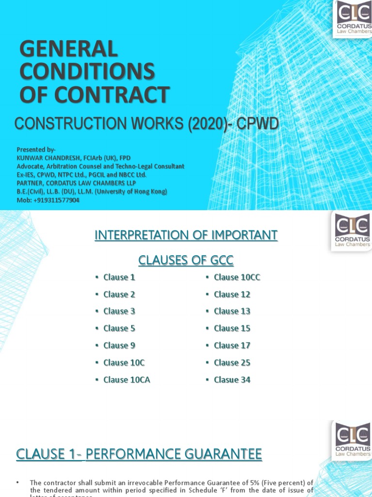 General Conditions of Contract: Construction Works (2020) - CPWD | PDF ...